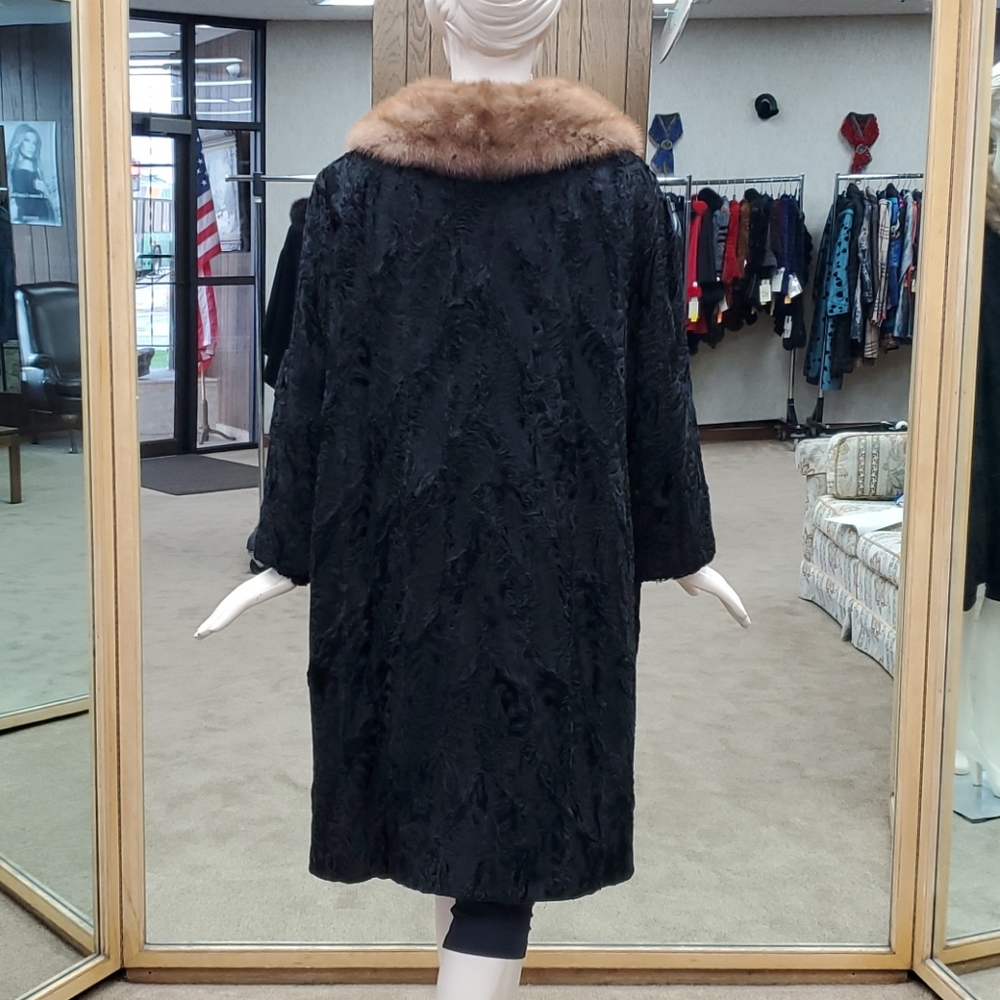 Vintage Broadtail Lamb Fur Coat With Mink Collar - Gem